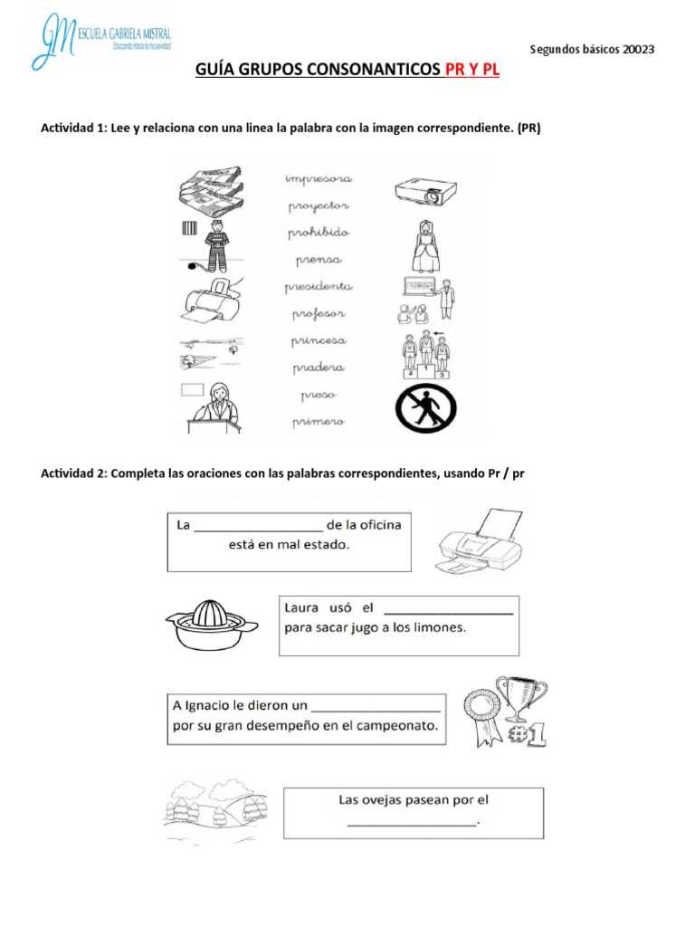 Guía Grupos Consonanticos PR y PL | PDF
