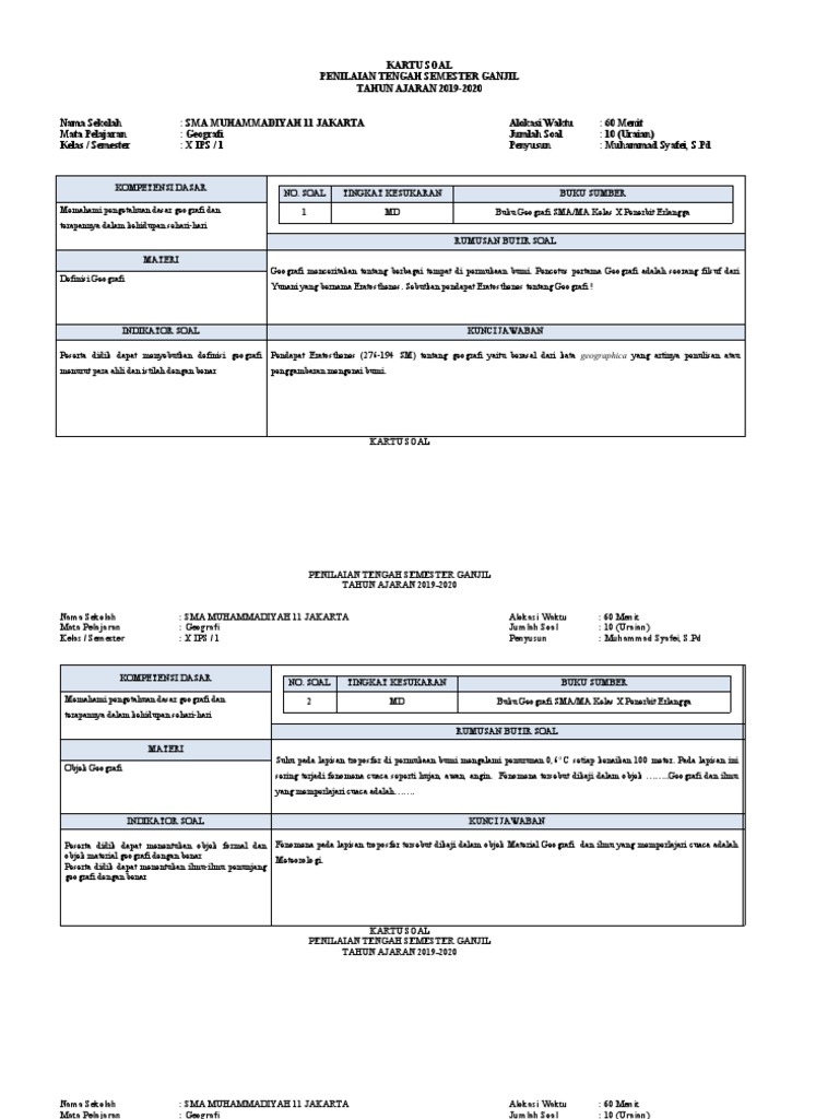Kartu Soal PTS Ganjil Kelas X Ips | PDF