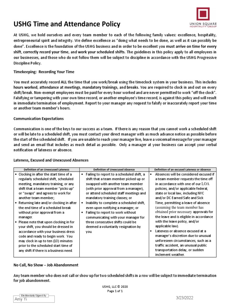 Time and Attendance Policy Final | PDF | Labor | Business