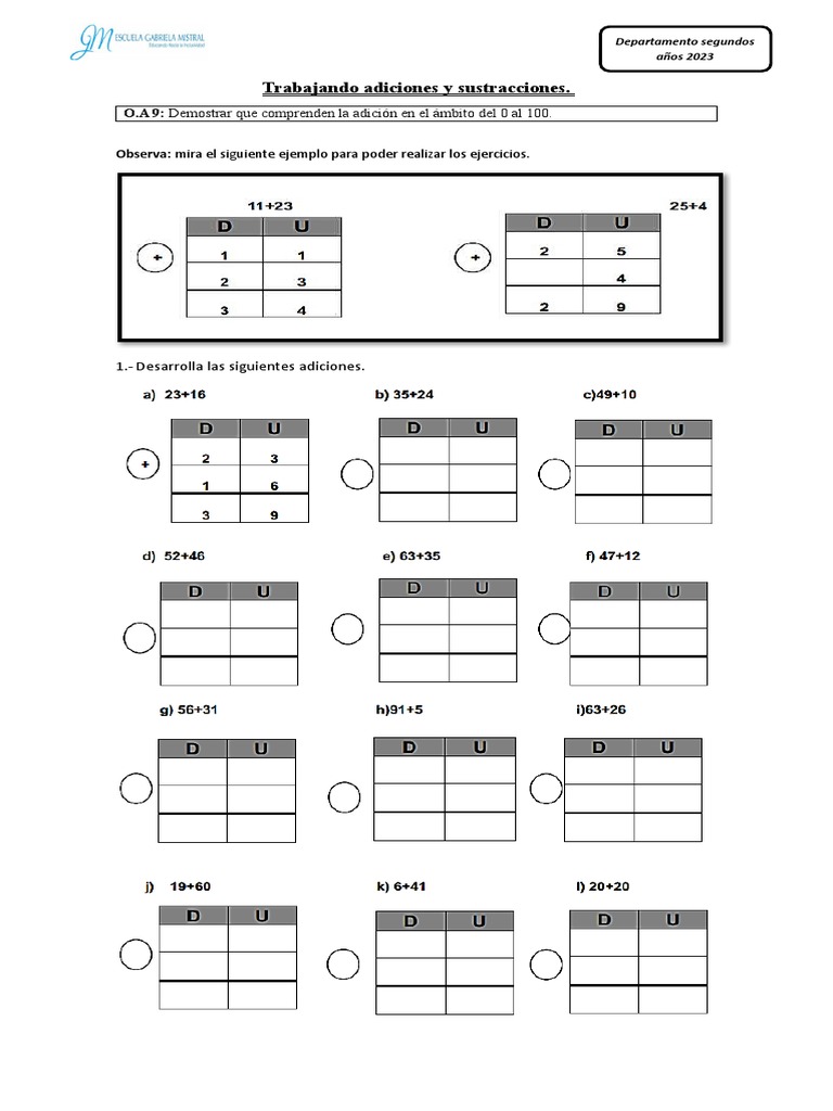 Trabajando Adiciones y Sustracciones | PDF