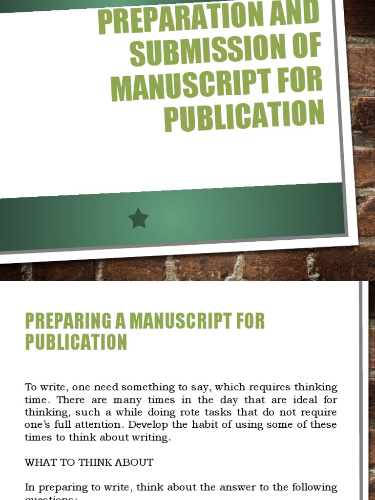 Preparation and Submission of Manuscript For Publication | PDF