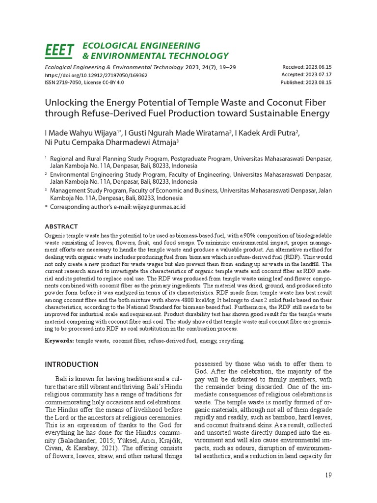 Unlocking The Energy Potential of Temple Waste and Coconut Fiber ... Unlocking The Energy Potential of Temple Waste and Coconut Fiber ...