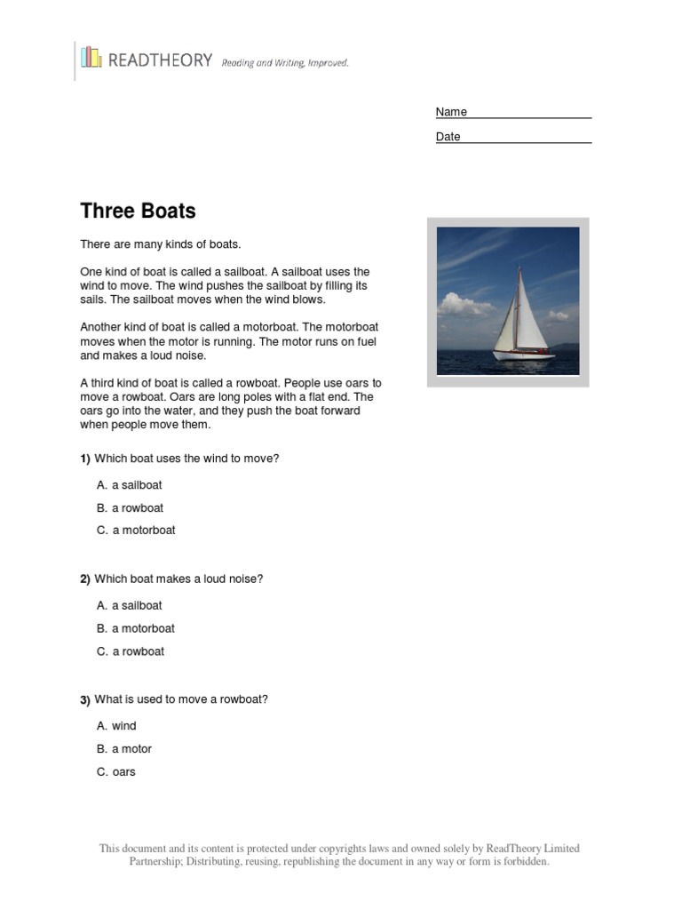 Three Boats Text - Questions 2nd Grade | PDF