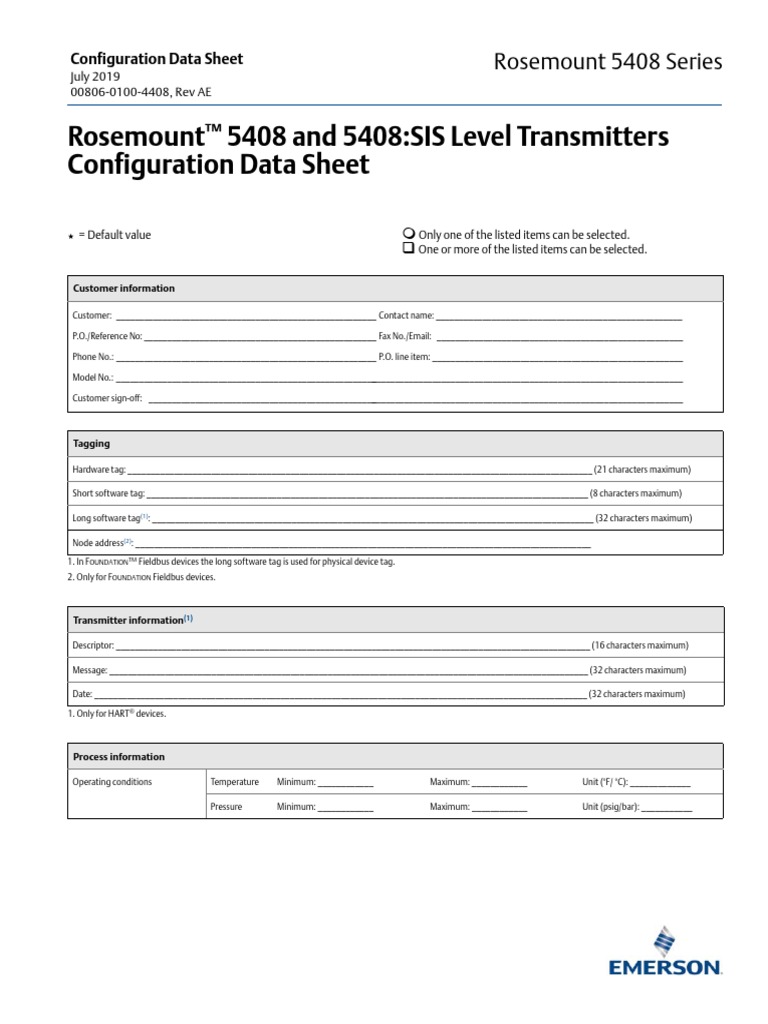 Configuration Data Sheet Rosemount 5408 5408 Sis Level Transmitters en ...