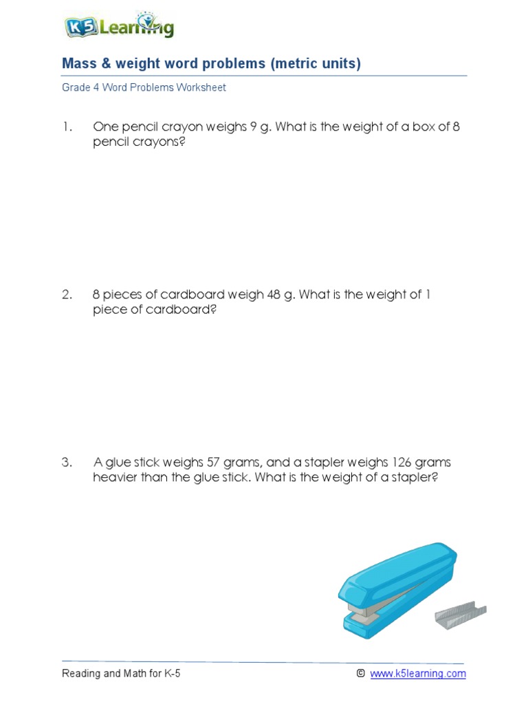 Worksheetsmathgrade 4 Mass Word Problems B PDF | PDF