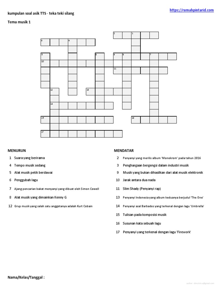 Dan Print Soal TTS Teka Teki Silang Tema Campur | PDF