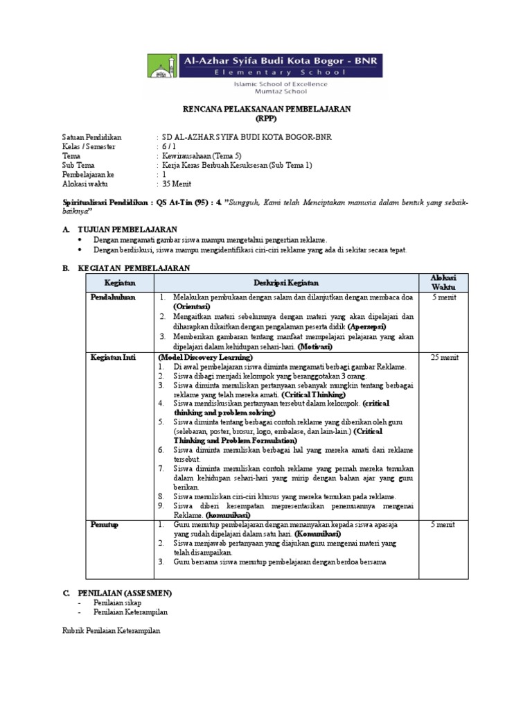 RPP SBDP Kelas 6 | PDF