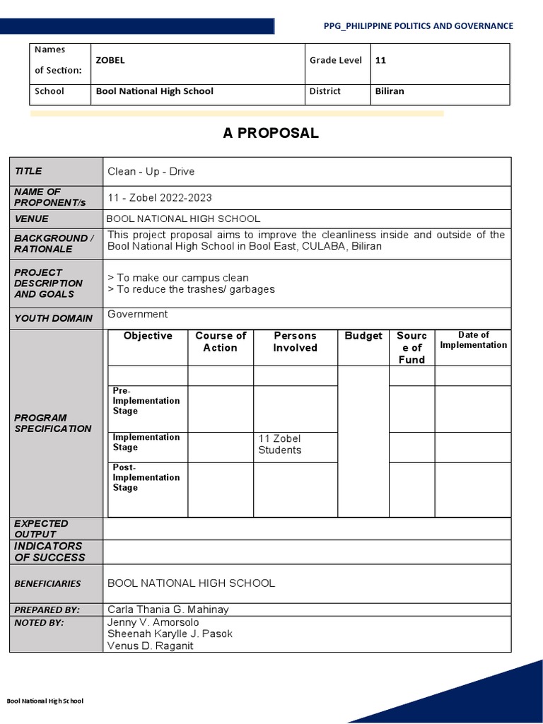 Clean-Up Drive Proposal at Bool High | PDF