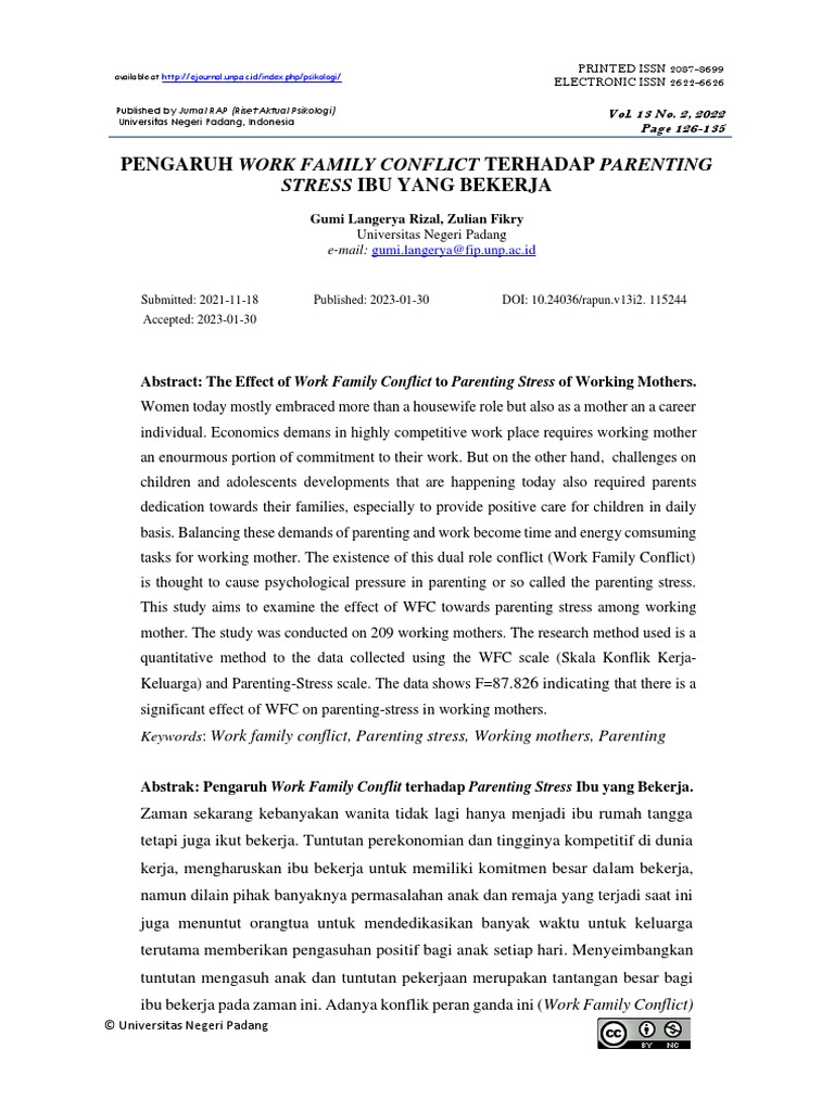Work Family Conflict and Parenting Stress | PDF | Psychology | Parenting