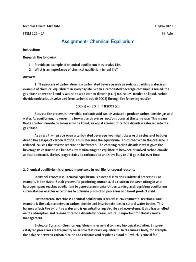 Assignment - Chemical Equilibrium | PDF