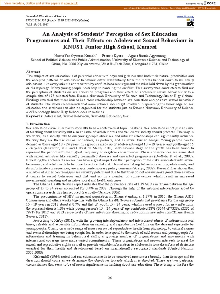 An Analysis of Students' Perception of Sex Education Programmes and ...
