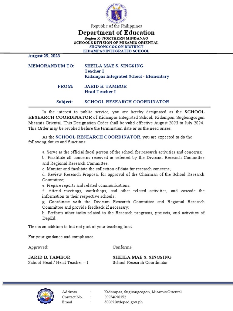 Research Coor Designation | PDF | Career & Growth | Social Science