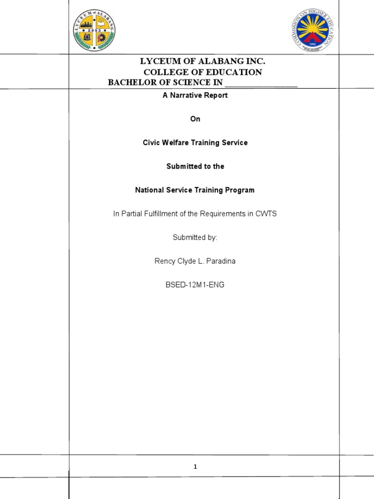 NSTP-CWTS2 Paradina - Narrative Report | PDF