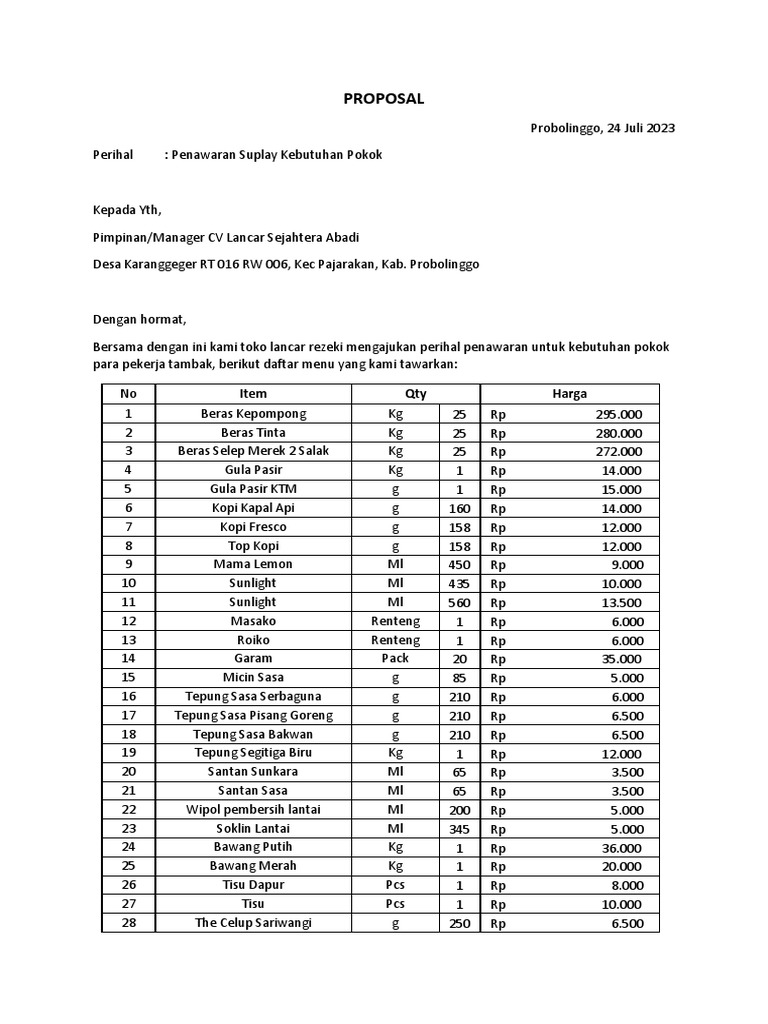 PROPOSAL - Penawaran Harga Pokok | PDF