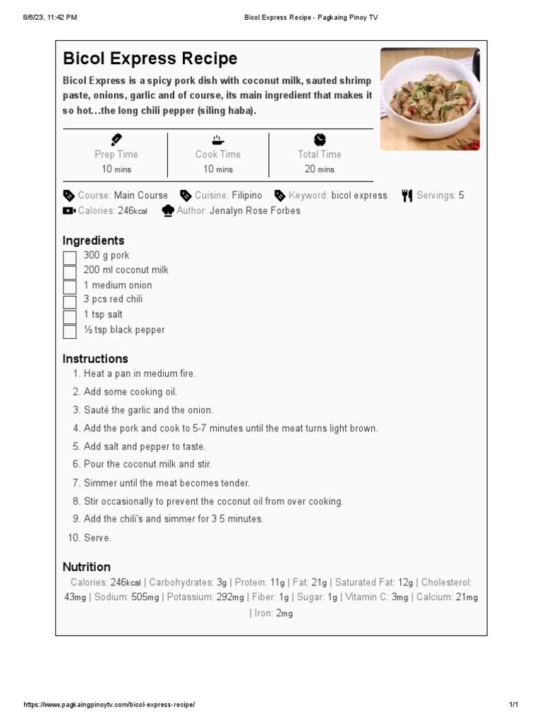 Bicol Express Recipe | PDF