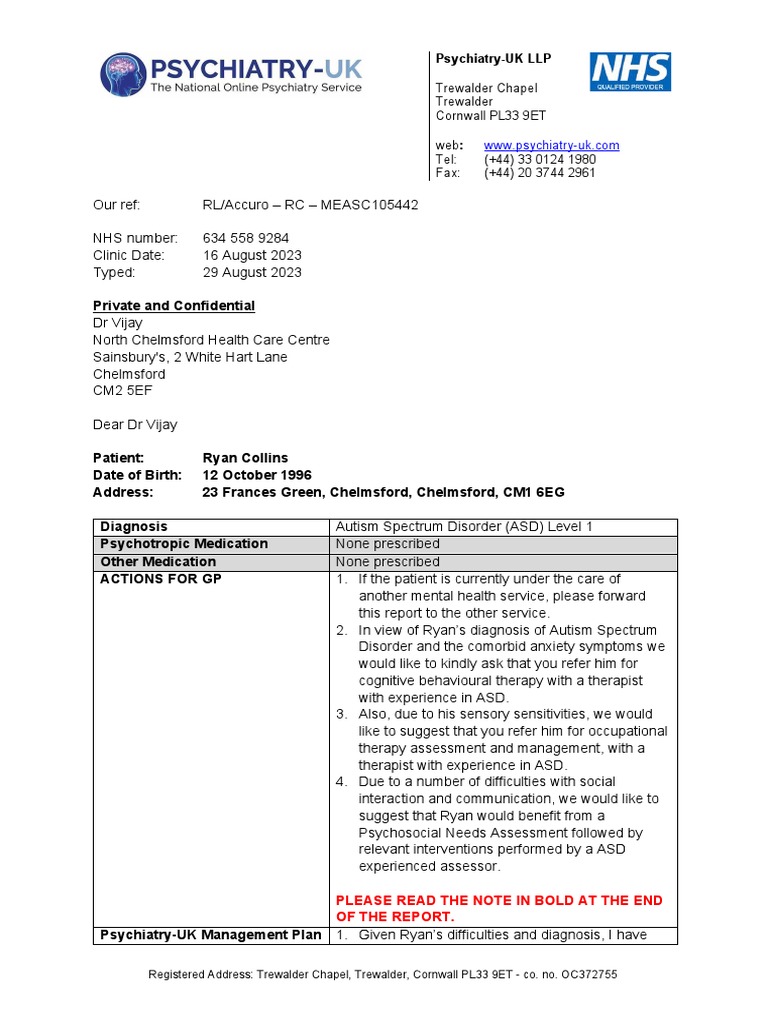 105442-20230816-ASD - ME - Initial Assessment | PDF
