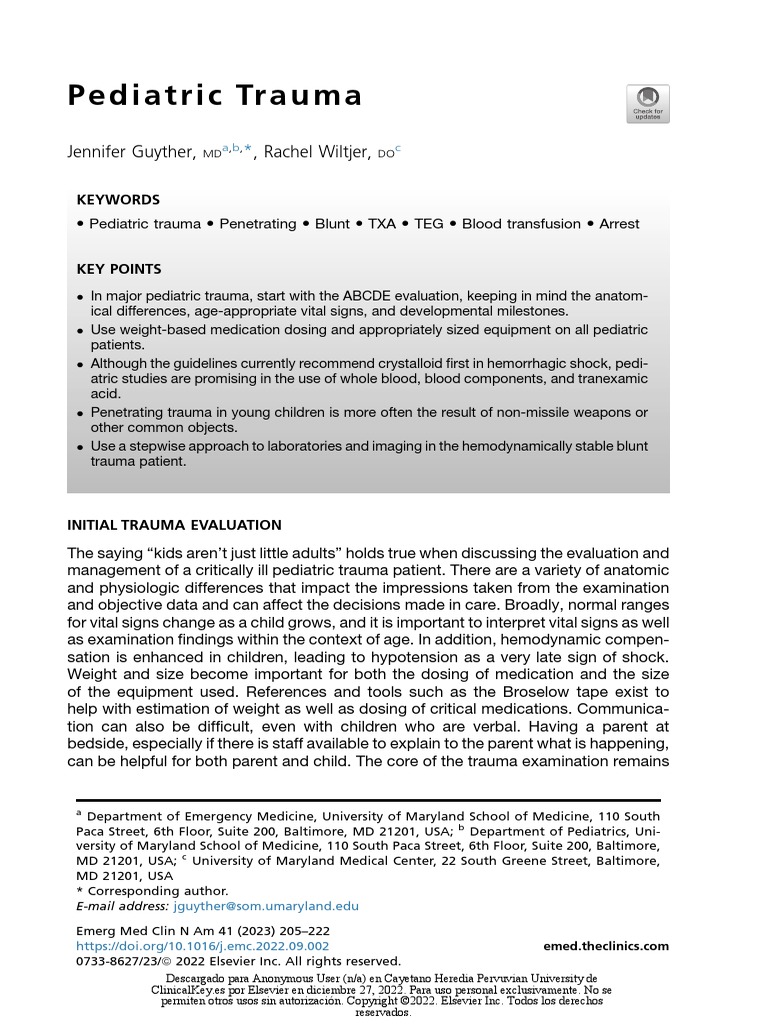 Pediatric Trauma | PDF | Injury | Spinal Cord Injury