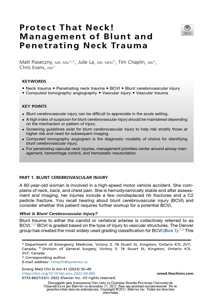 Management of Blunt and Penetrating Neck Trauma | PDF | Stroke | Injury