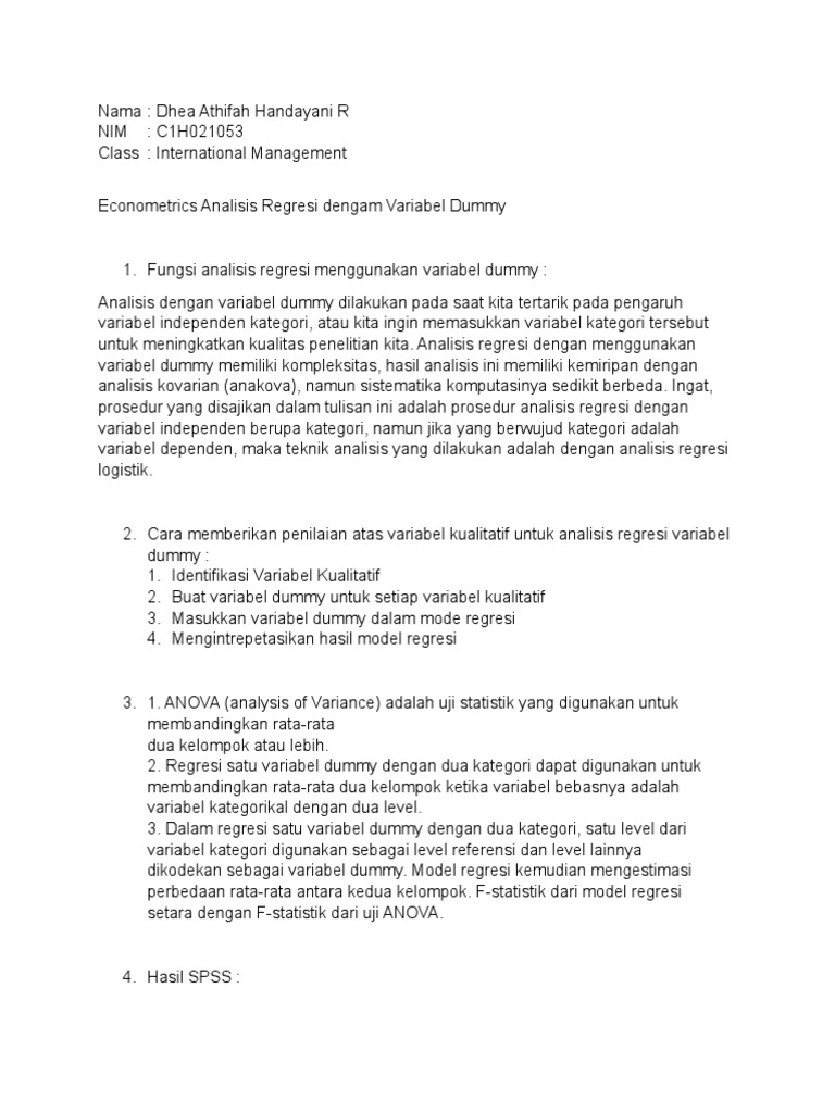 Analisis REgresi Dengan Variabel Dummy | PDF | Metode & Bahan Ajar