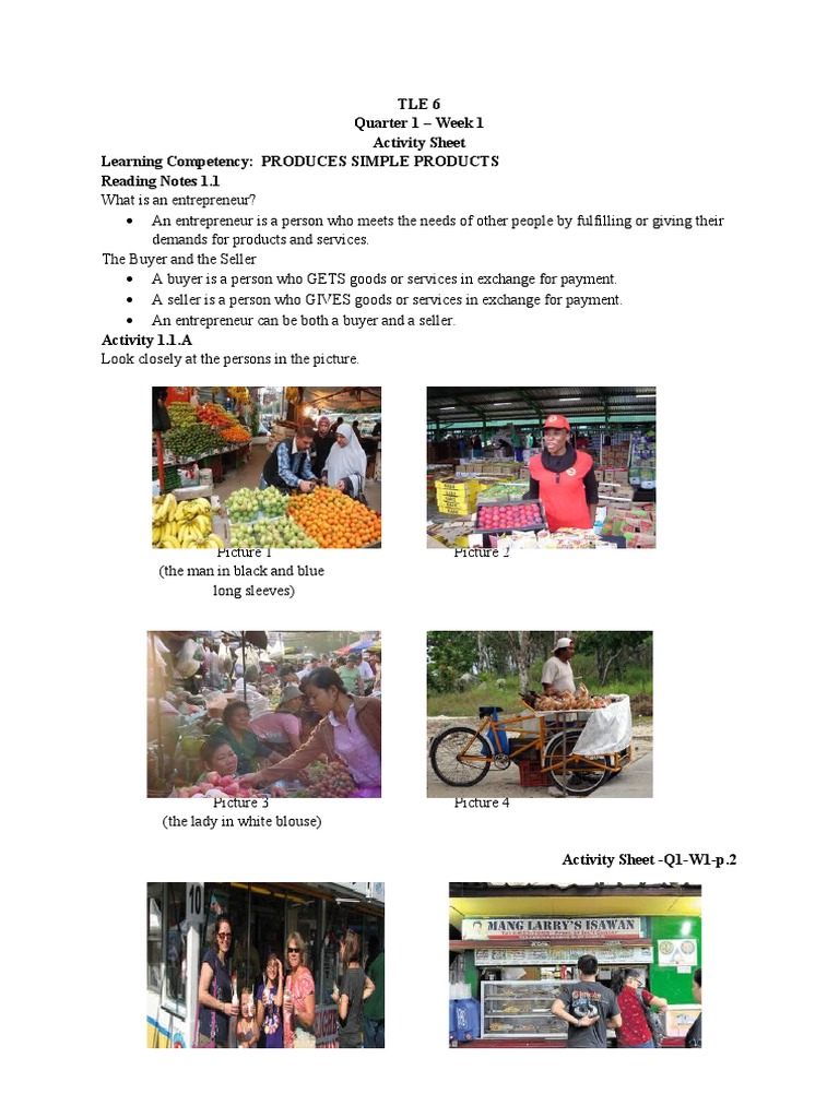 Activity Sheet - Tle6 - Quarter 1 - Week 1 | PDF | Foods | Food And Drink