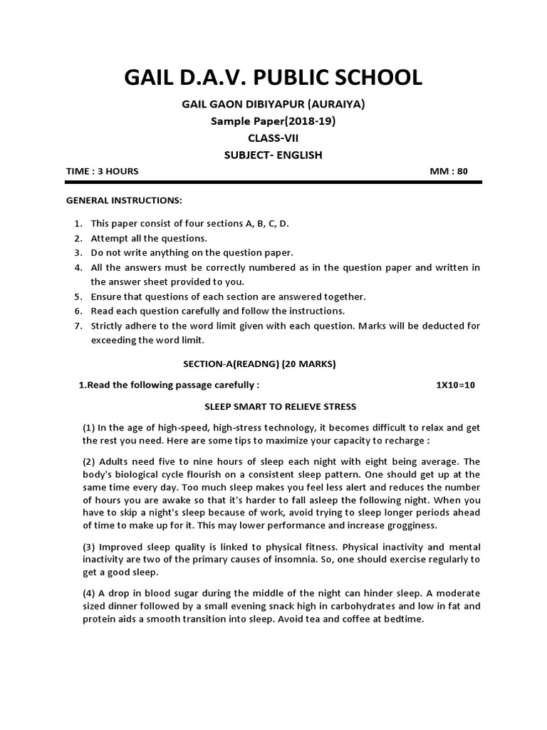 Class VII English Sample Paper | PDF