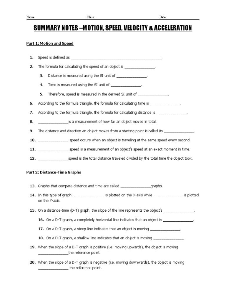 Ppoint-MotionSpeedVelocityAcceleration SUMMARY NOTES WORD | Download ...