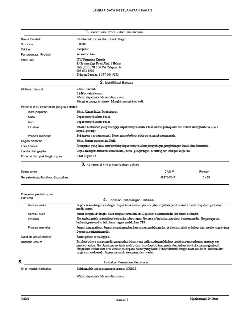 MSDS TIRE KIT BLACK MAGIC FOAM - En.id | PDF