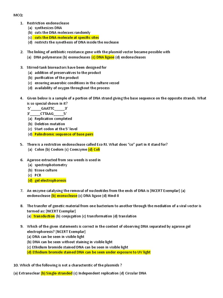 Revision Worksheet - Ch-2 - Biotechnology Principles and Processes | PDF