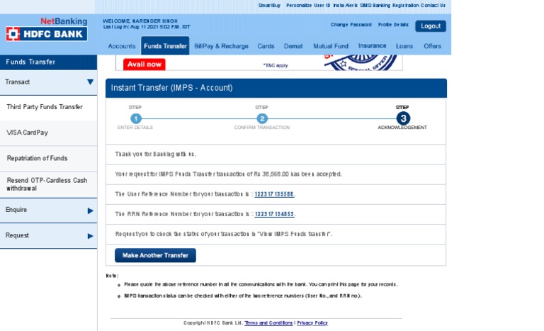 Welcome To HDFC Bank NetBanking 2 | PDF