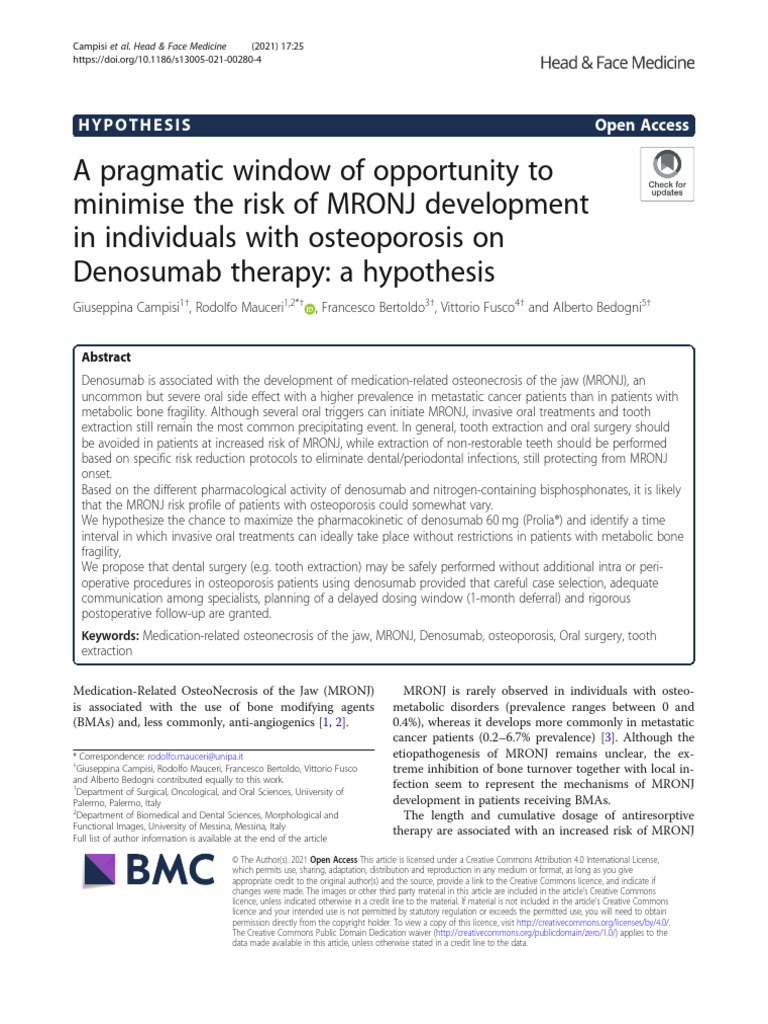 A Pragmatic Window of Opportunity To Minimise The Risk of MRONJ ...