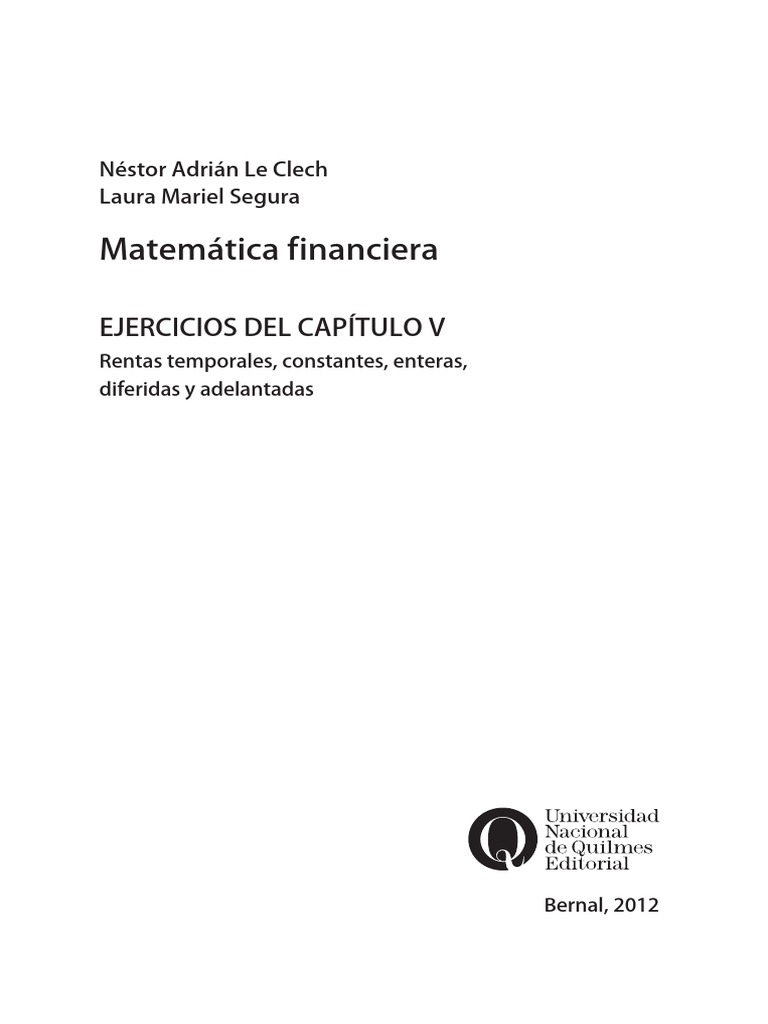 Ejercicios Capitulo V LeClech - Segura | PDF | Finanzas Matemáticas | Ecuaciones