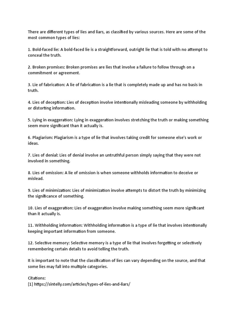 Types of Lies and Liars Explained | PDF | Social Science | Law