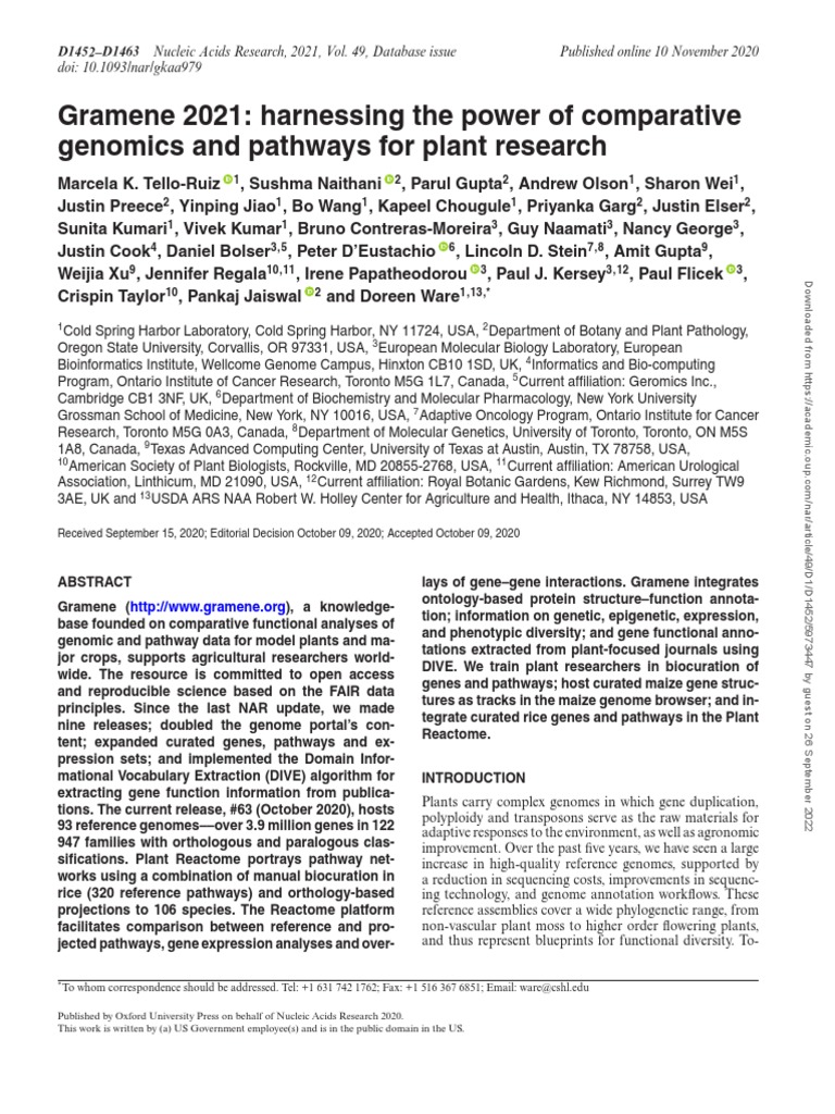 Gramene 2021: Plant Genomics Resource | PDF | Gene | Single Nucleotide ...