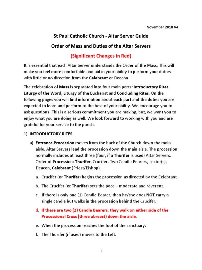 Altar Server Guide: Order of Mass Duties | PDF | Altar | Eucharist