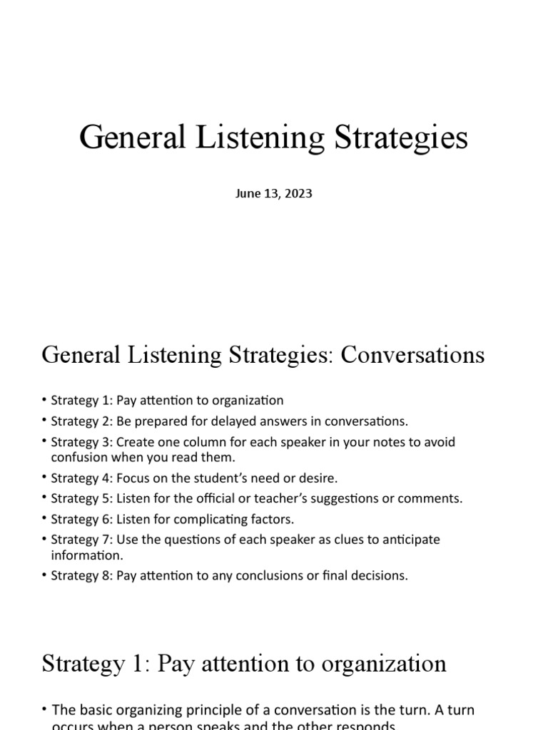 General Listening Strategies Pdf Question Conversation