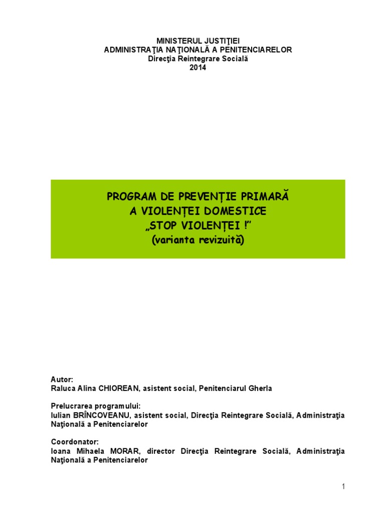 Program Preventie Primara A Violentei Domestice STOP VIOLENTEI Varianta Revizuita 2014 | PDF
