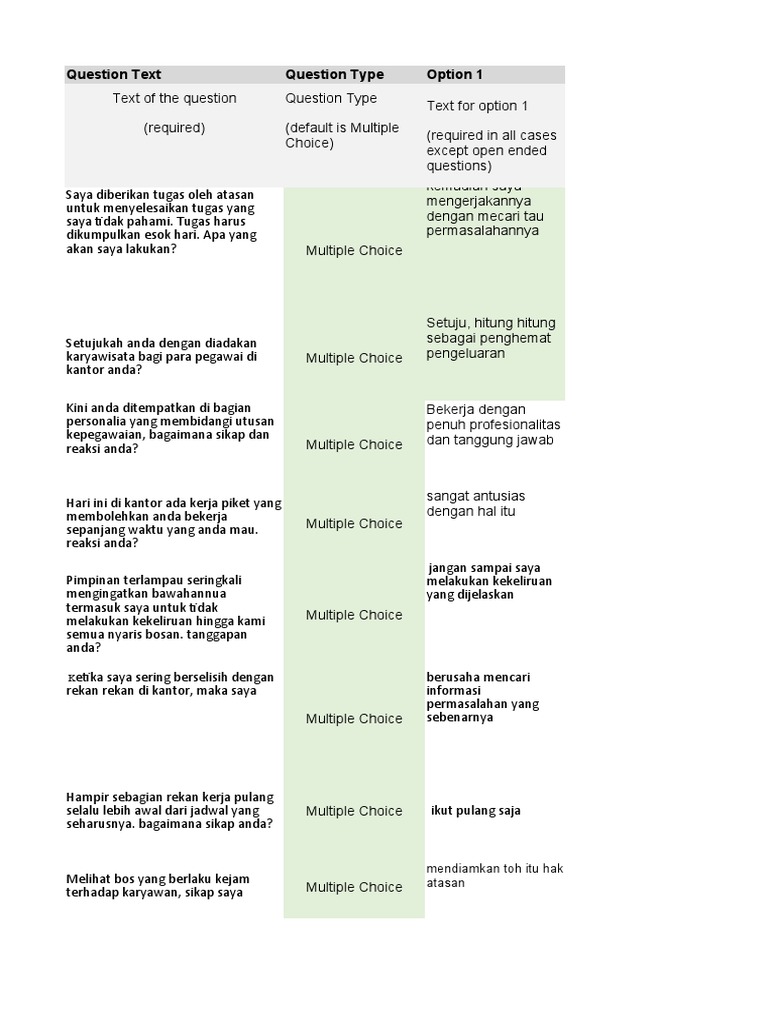 Quizizz Sample Spreadsheet | PDF