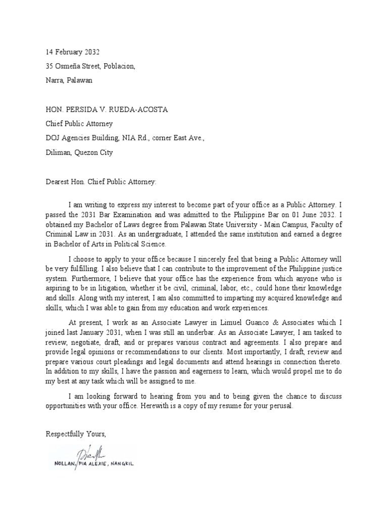 Work Immersion Application Letter - Nollan, 12 HUMSS Block 1 | PDF