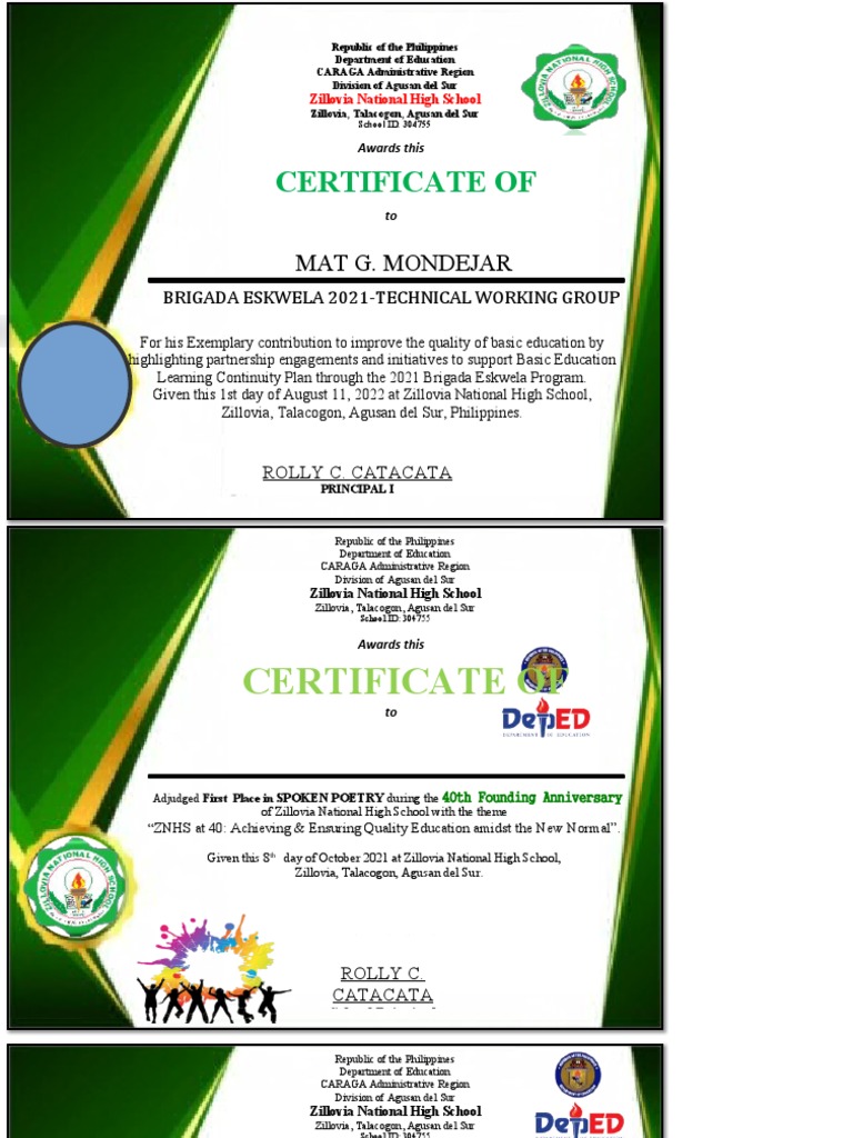 Certificate Brigada Eskwela | PDF | Southeast Asia | Government ...