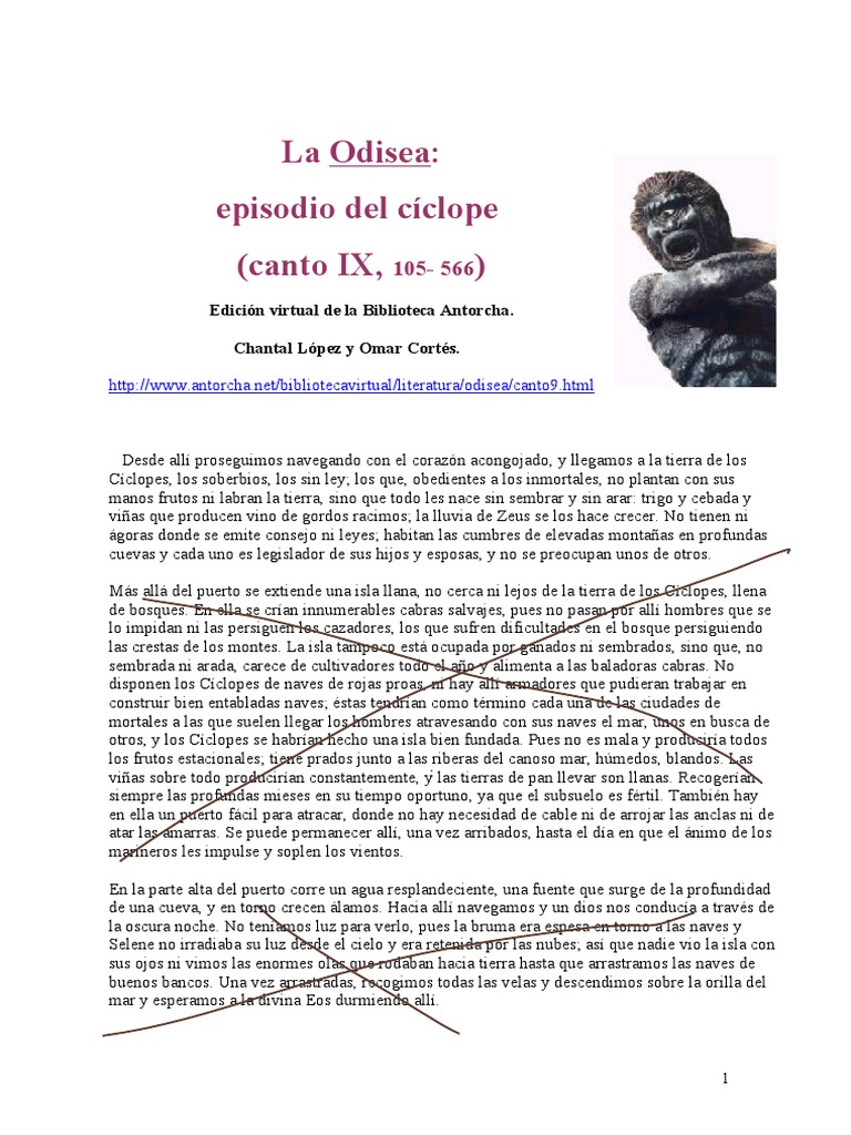 Canto Ix Ulises y Polifemo La Odisea Homero | PDF | Oveja | Odiseo