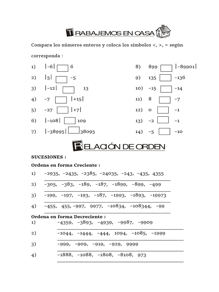Compara Los Números Enteros y Coloca Los Símbolos | PDF