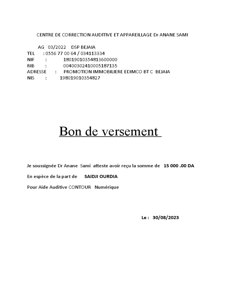 Bon de Versement - Copie | PDF