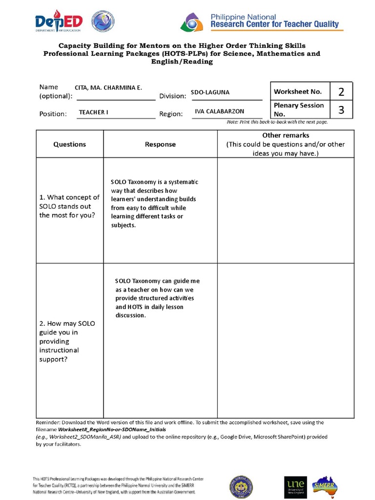 CITA-WORKSHEET | PDF