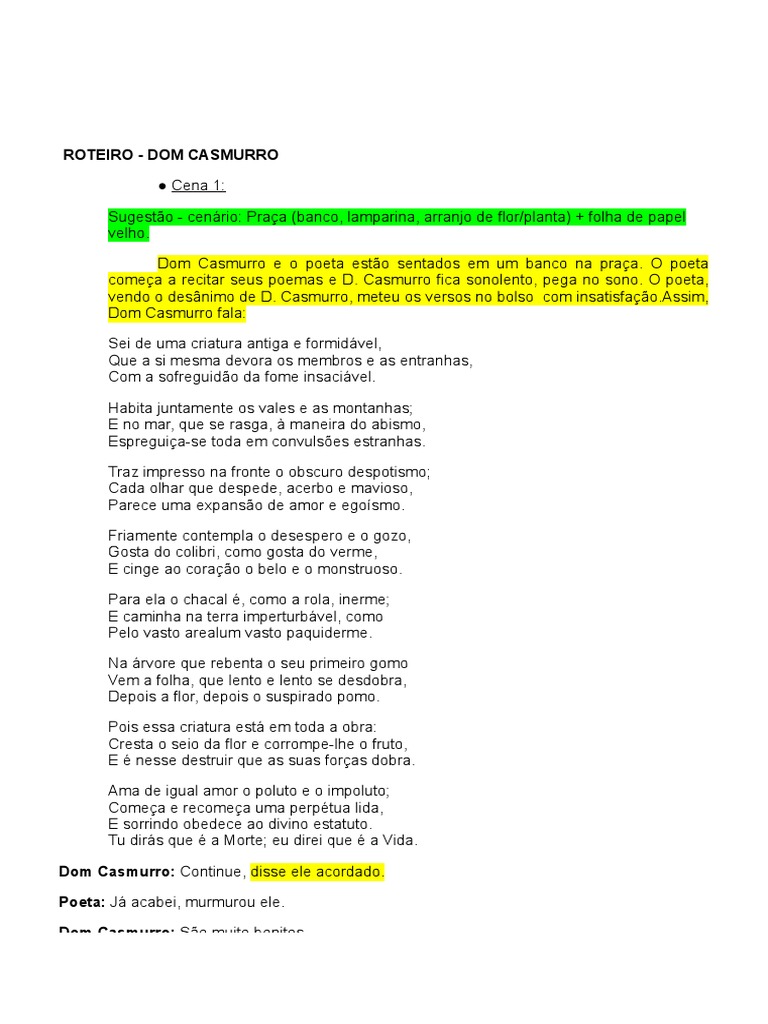 Roteiro - Dom Casmurro | PDF