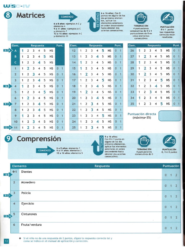 12Wisc-IV Matrices y Comprensión | PDF