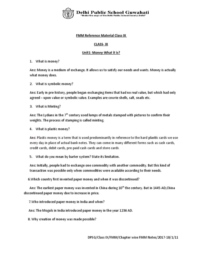 Updated FMM Notes Class Ix | PDF | Cheque | Banks