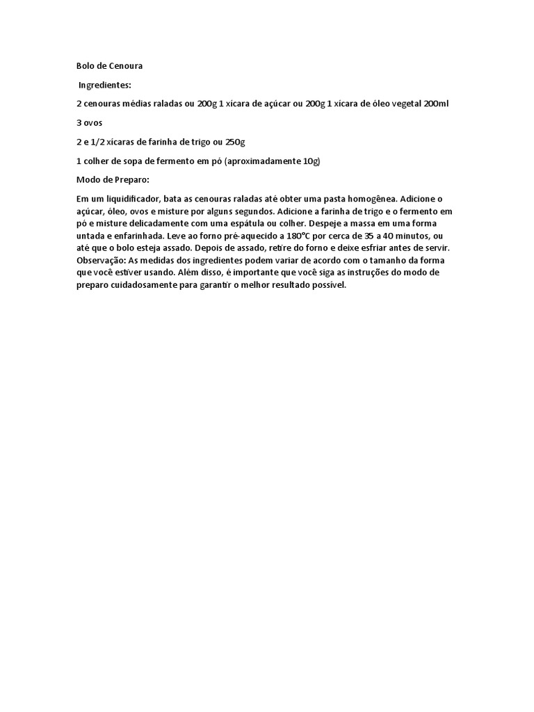 Bolo de Cenoura | PDF