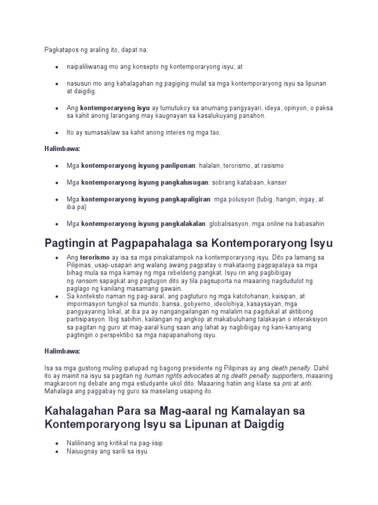 Kontemporaryong Isyu Notes | PDF