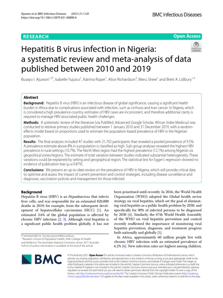 Hepatitis B Virus Infection in Nigeria: A Systematic Review and Meta-Analysis of Data Published ...