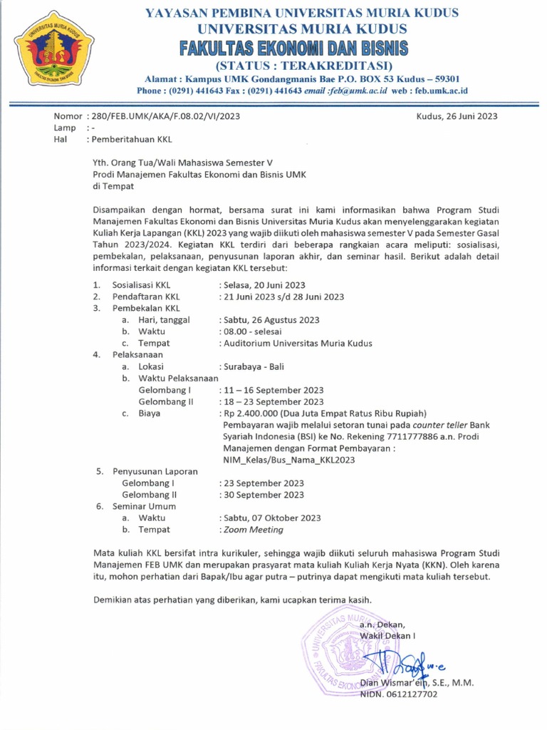 280 - AKA - Pemberitahuan KKL Manajemen 2023 | PDF